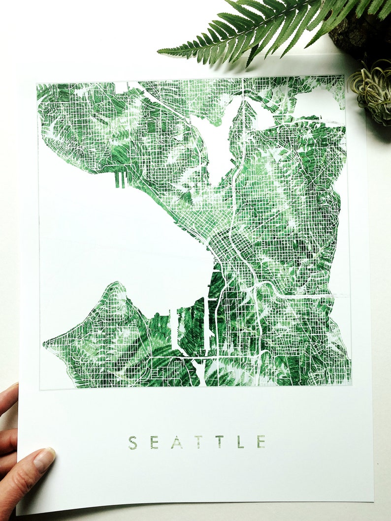 SEATTLE Map Ferns Botanical Map Painting WASHINGTON (art Print) Flora ...