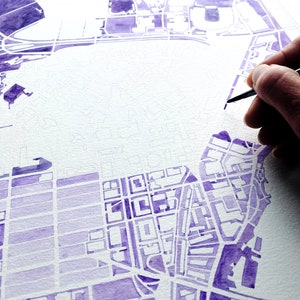 16" Custom Watercolor Art Map YOUR CAMPUS University Plan (original ...