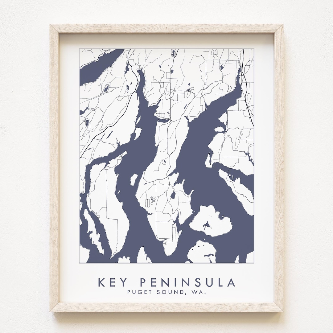 KEY PENINSULA Washington Map Hand Drawing Topographic Map Blueprint ...