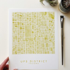 UPS Neighborhood Map Yellow Watercolor Print WASHINGTON City Block Plan ...