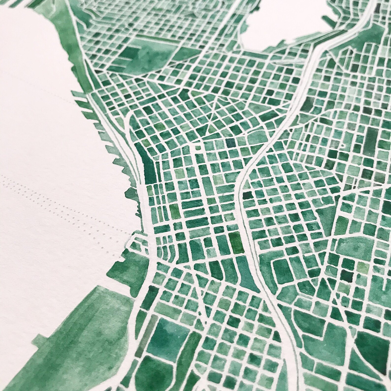 Downtown SEATTLE Map Watercolor Print WASHINGTON City Block Plan (art ...