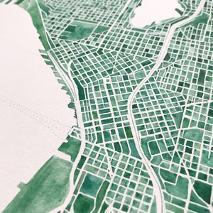Downtown SEATTLE Map Watercolor Print WASHINGTON City Block Plan (art ...
