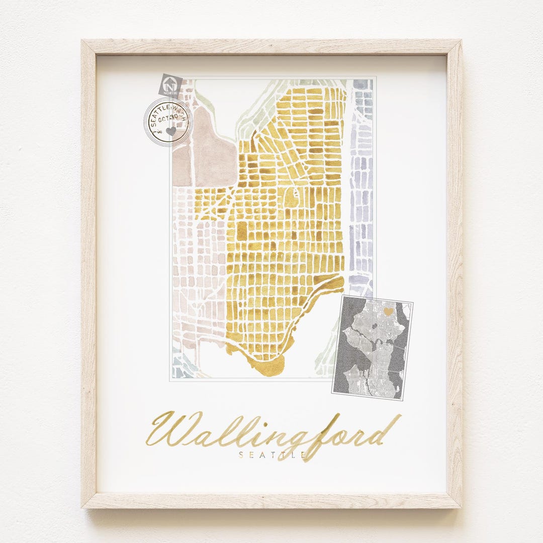 WALLINGFORD Seattle Neighborhood Map Watercolor Print WASHINGTON City ...