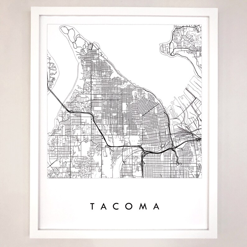 TACOMA Map Street Map WASHINGTON City Map Drawing Black and | Etsy