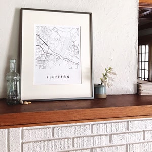 BLUFFTON Street Map Town Map Drawing Black Grey Ink (art Print) SOUTH ...