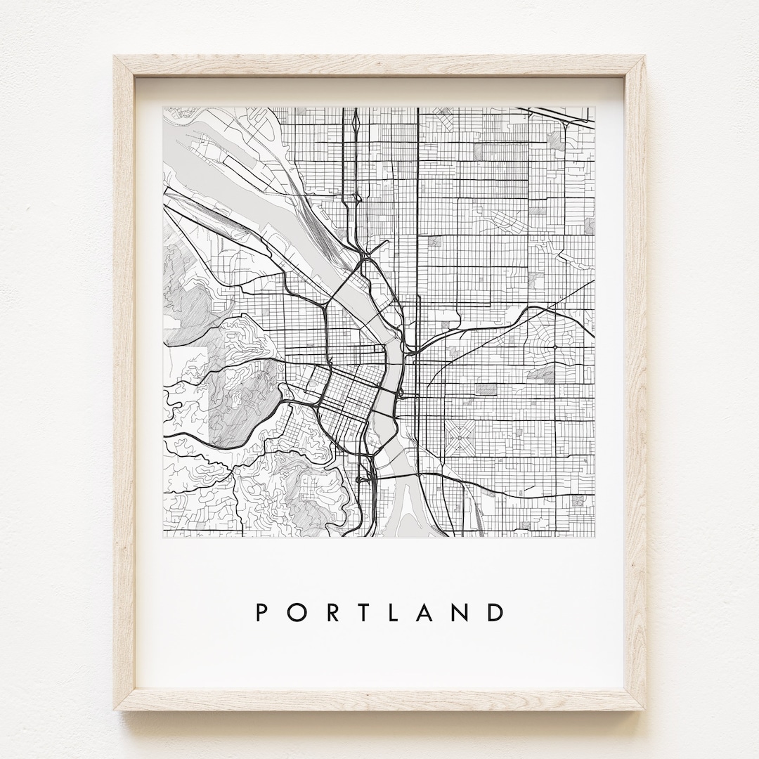 PORTLAND Map Street Map OREGON City Map Drawing Black and White (art ...