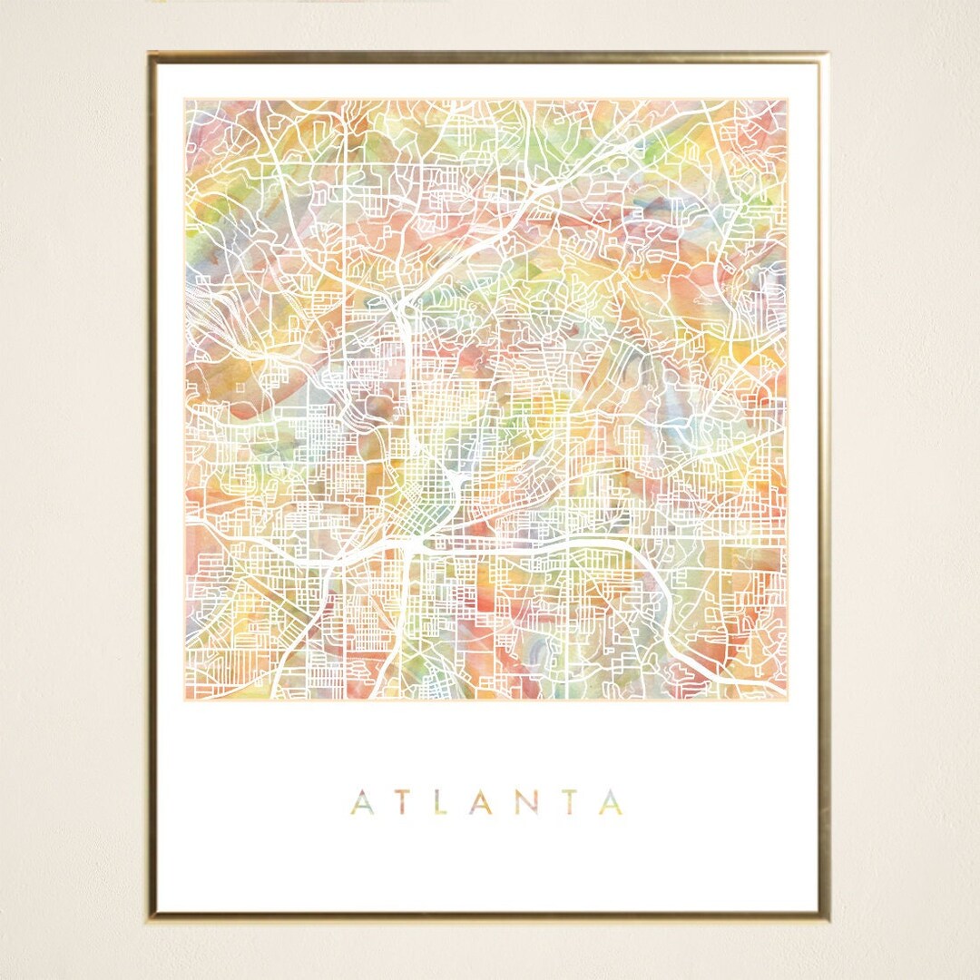ATLANTA Pride Rainbow Map Watercolor Wash Map Print City Block - Etsy