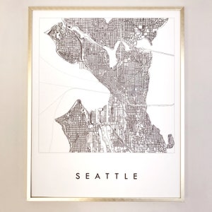 SEATTLE Map Street Map WASHINGTON City Map Drawing Black and White (art ...