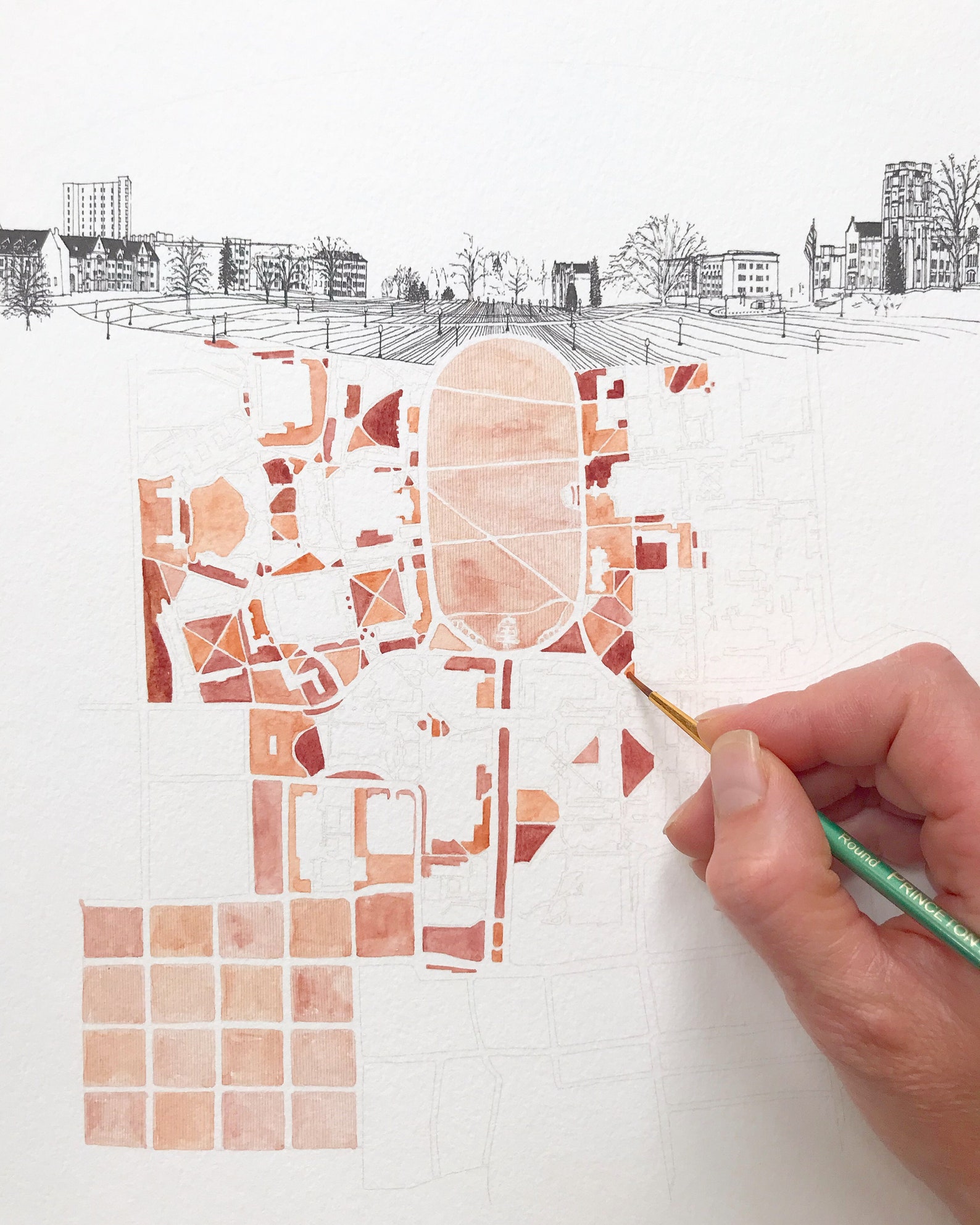 VIRGINIA TECH Hand Painted Campus Watercolor Map art Print - Etsy