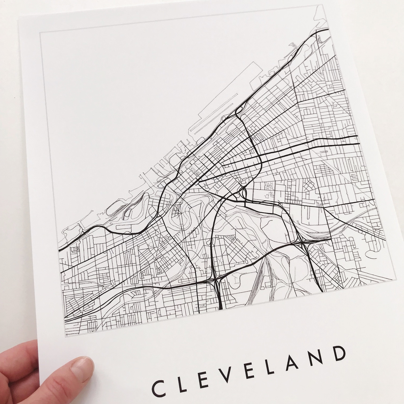 CLEVELAND Map Street Map OHIO City Map Drawing Black and White | Etsy