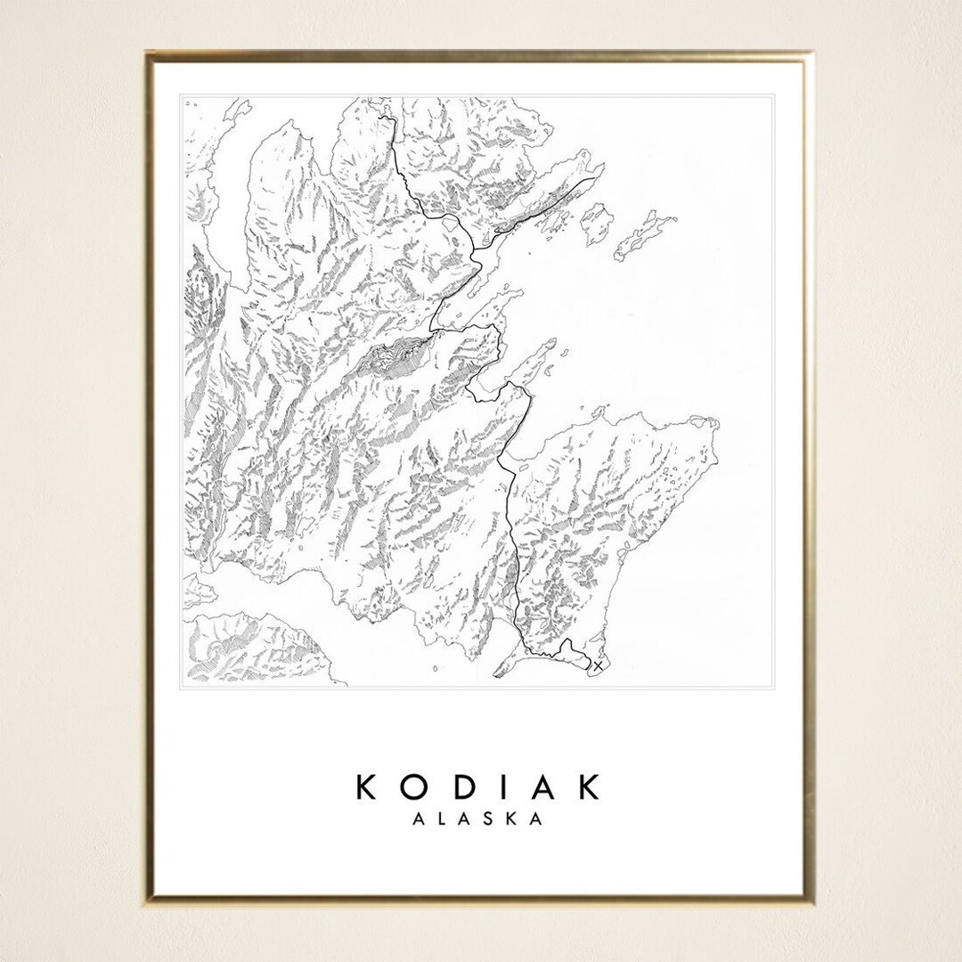Kodiak Topographical Map Hand Drawn Street Map Alaska City Map Drawing ...
