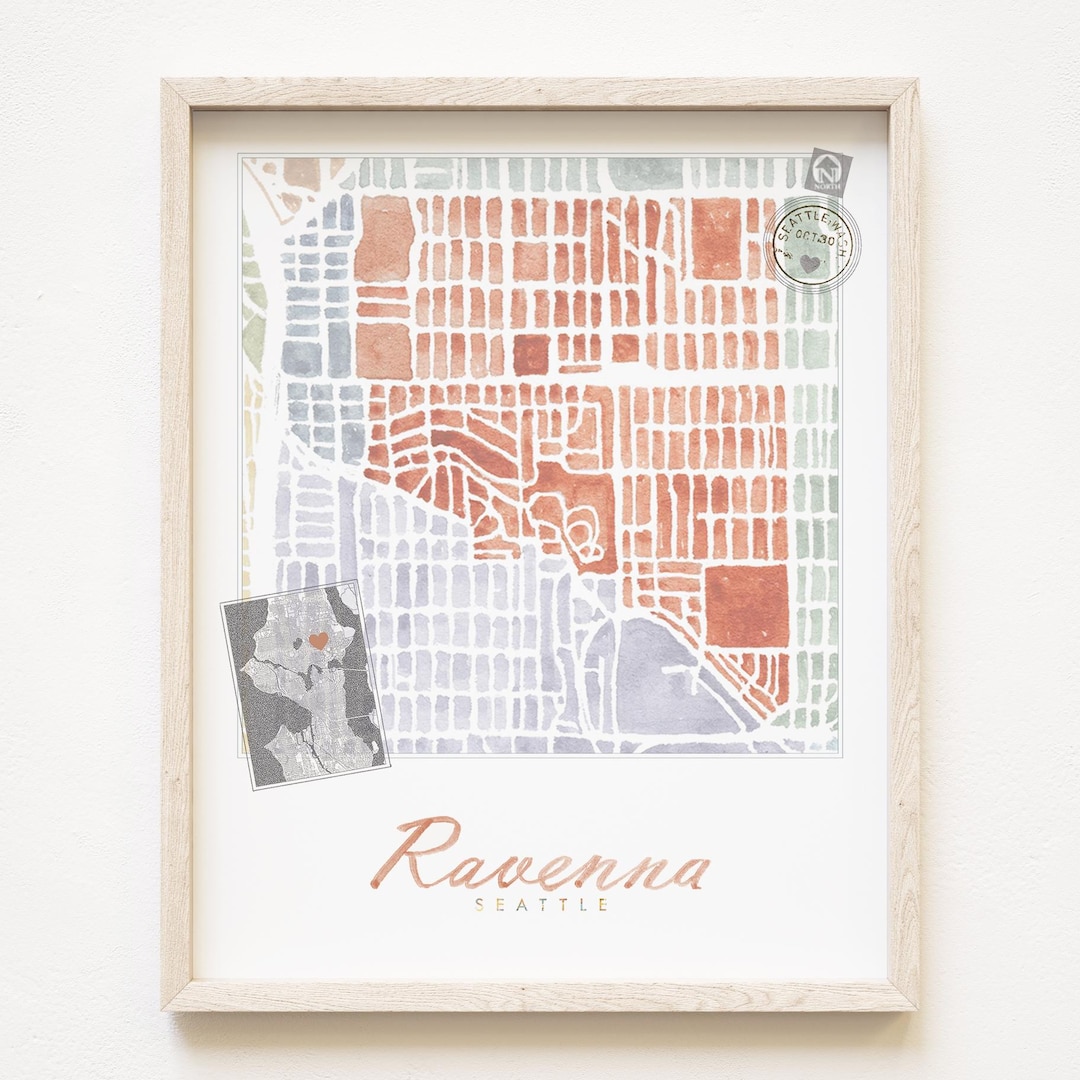 RAVENNA Seattle Neighborhood Map Watercolor Print WASHINGTON City Block ...