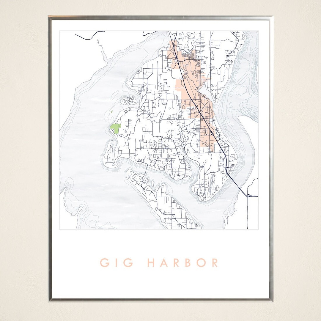 GIG HARBOR Map Hand Drawn Street Map WASHINGTON City Map - Etsy