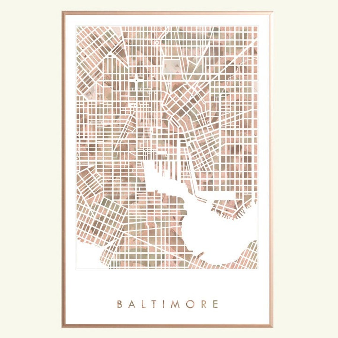 BALTIMORE Map Watercolor Print MARYLAND City Block Plan art - Etsy