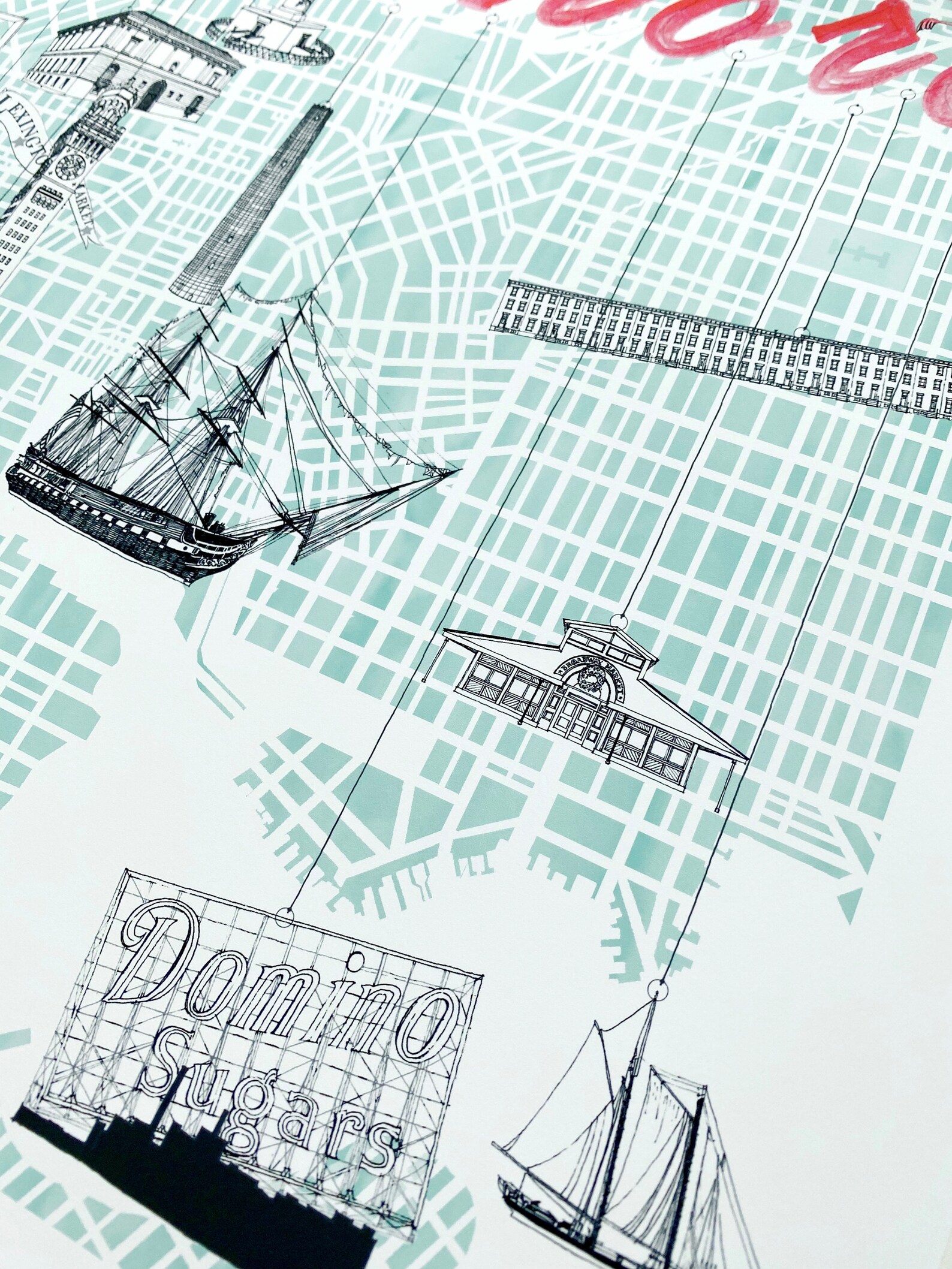 BALTIMORE Hon Charms Landmarks City Map (watercolor Print + Original ...