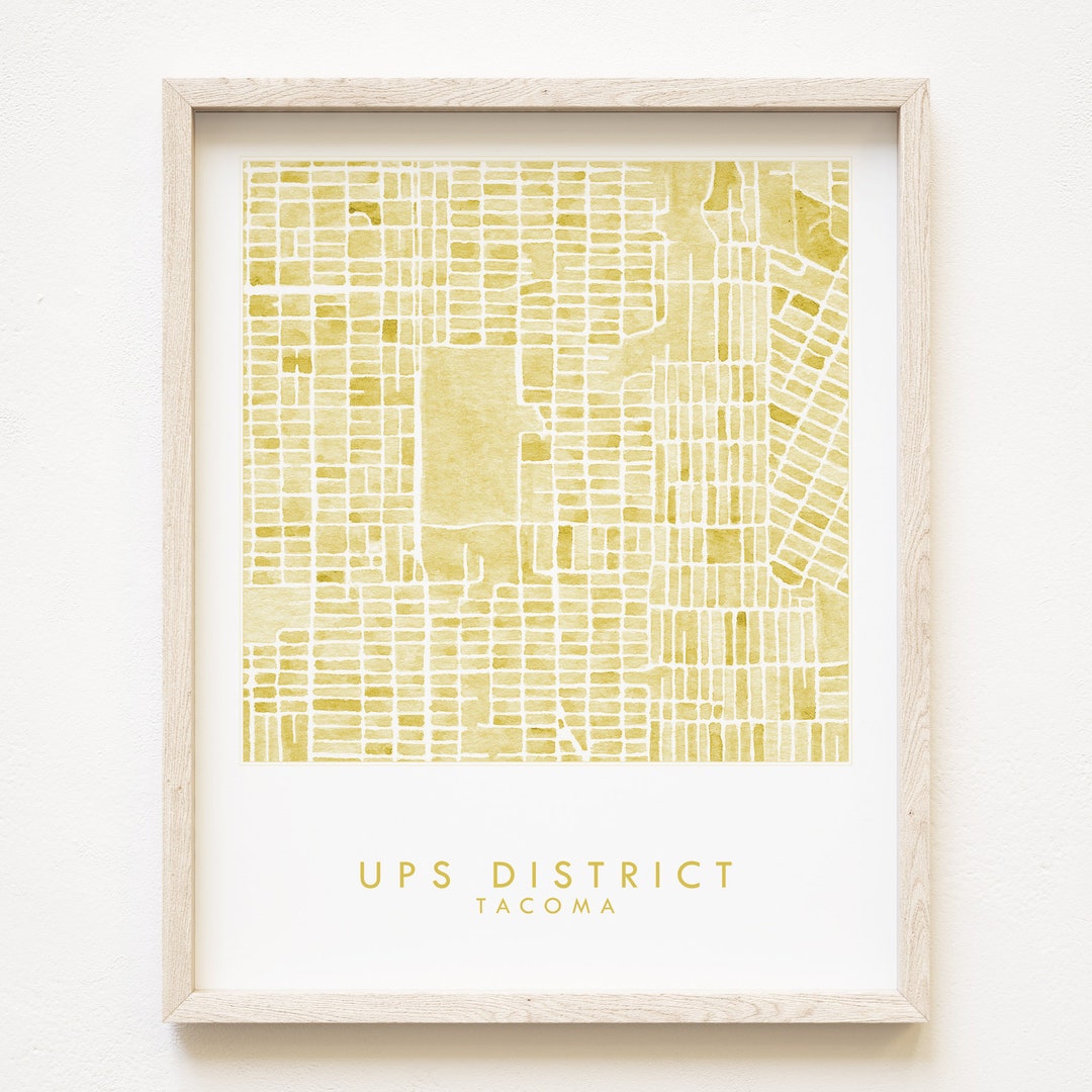 UPS Neighborhood Map Yellow Watercolor Print WASHINGTON City Block Plan ...