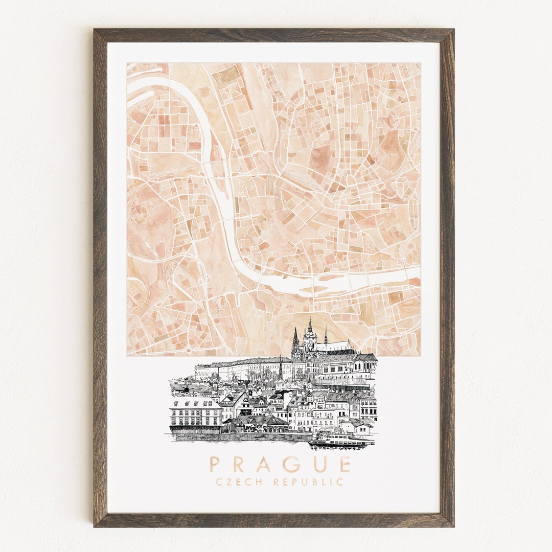 PRAGUE Watercolor Map and Architectural Sketch Print CZECH Republic ...