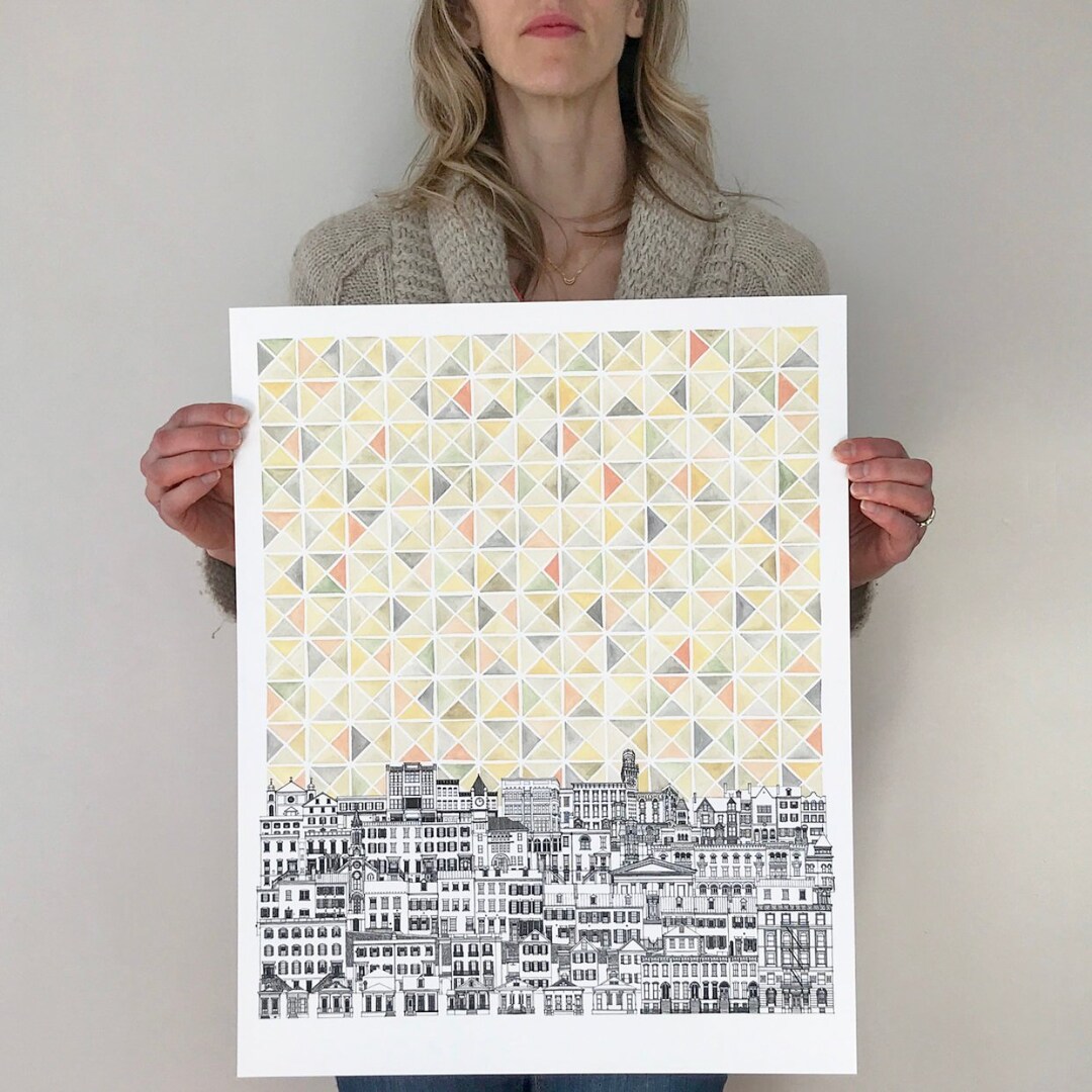 SUNRISE CITY art Print Cityscape Geometry Architectural Drawing New ...