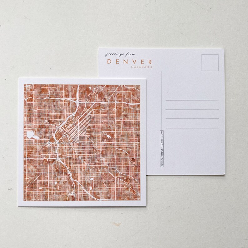DENVER Watercolor Map POSTCARD Colorado City Map Block Plan Wedding ...