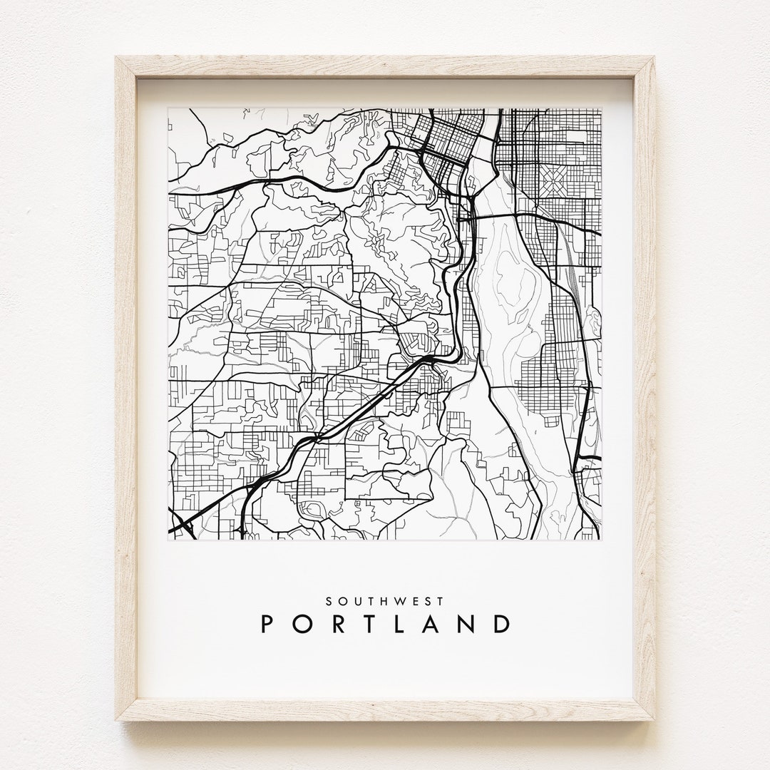 SOUTHWEST PORTLAND Multnomah Street Map OREGON City Map Drawing Black ...