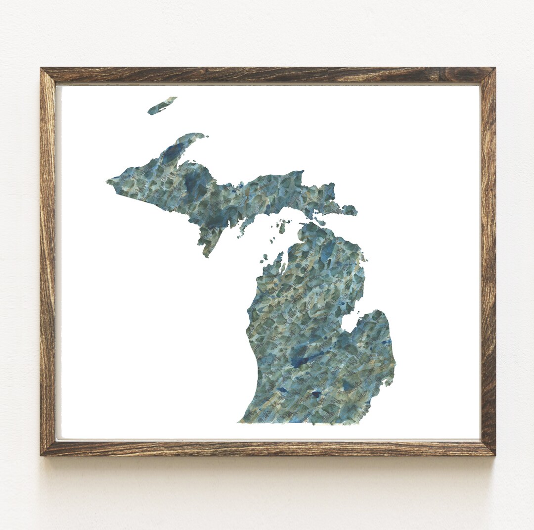 MICHIGAN State Map Urban Fabric Watercolor Texture Painting USA (art ...