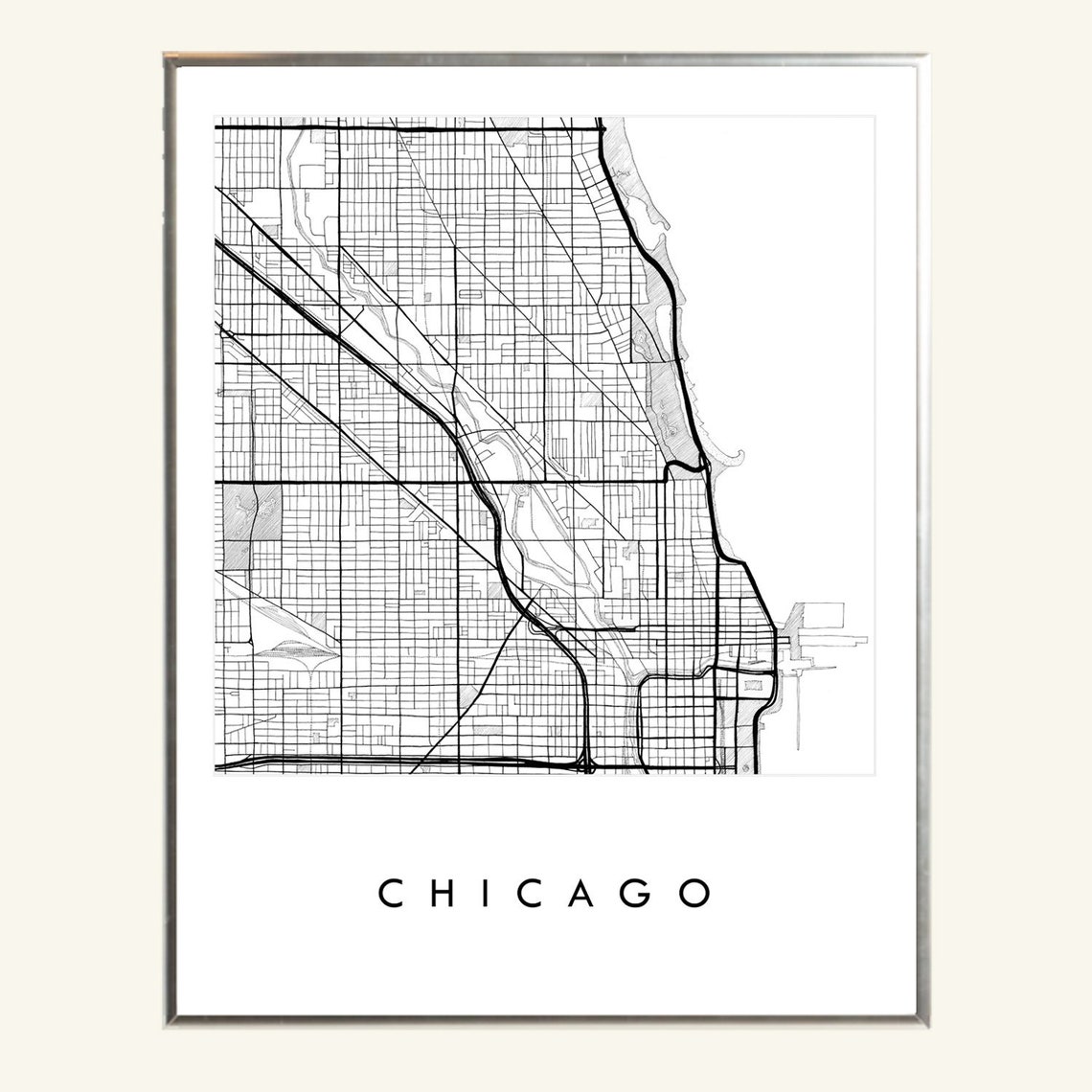CHICAGO Map Hand Drawn Street Map ILLINOIS City Map Drawing | Etsy