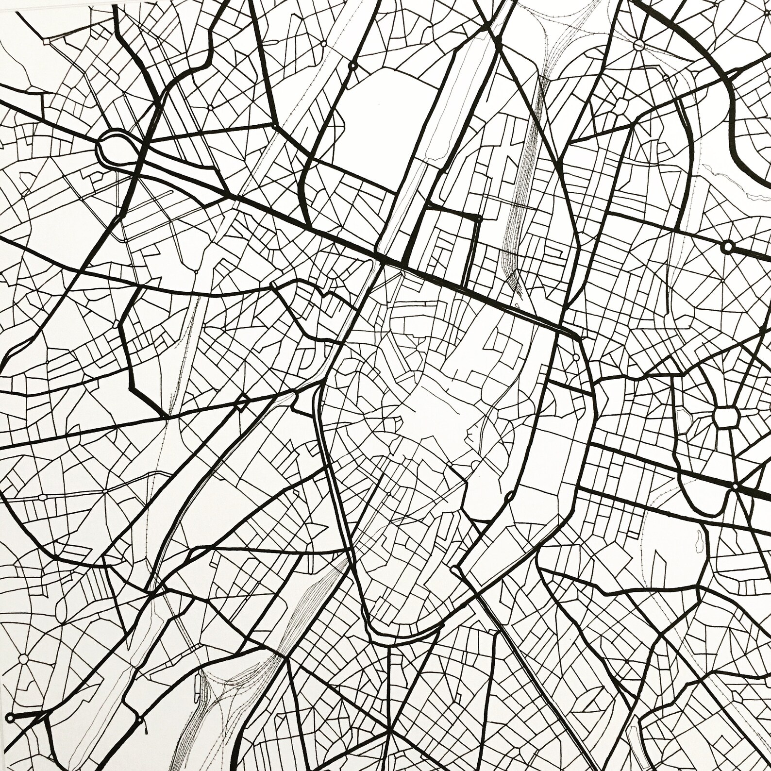 BRUSSELS Map Hand Drawn Street Map BELGIUM City Map Drawing Black and ...