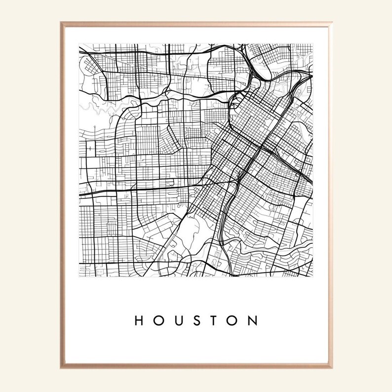 HOUSTON Map Street Map TEXAS City Map Drawing Black and White | Etsy