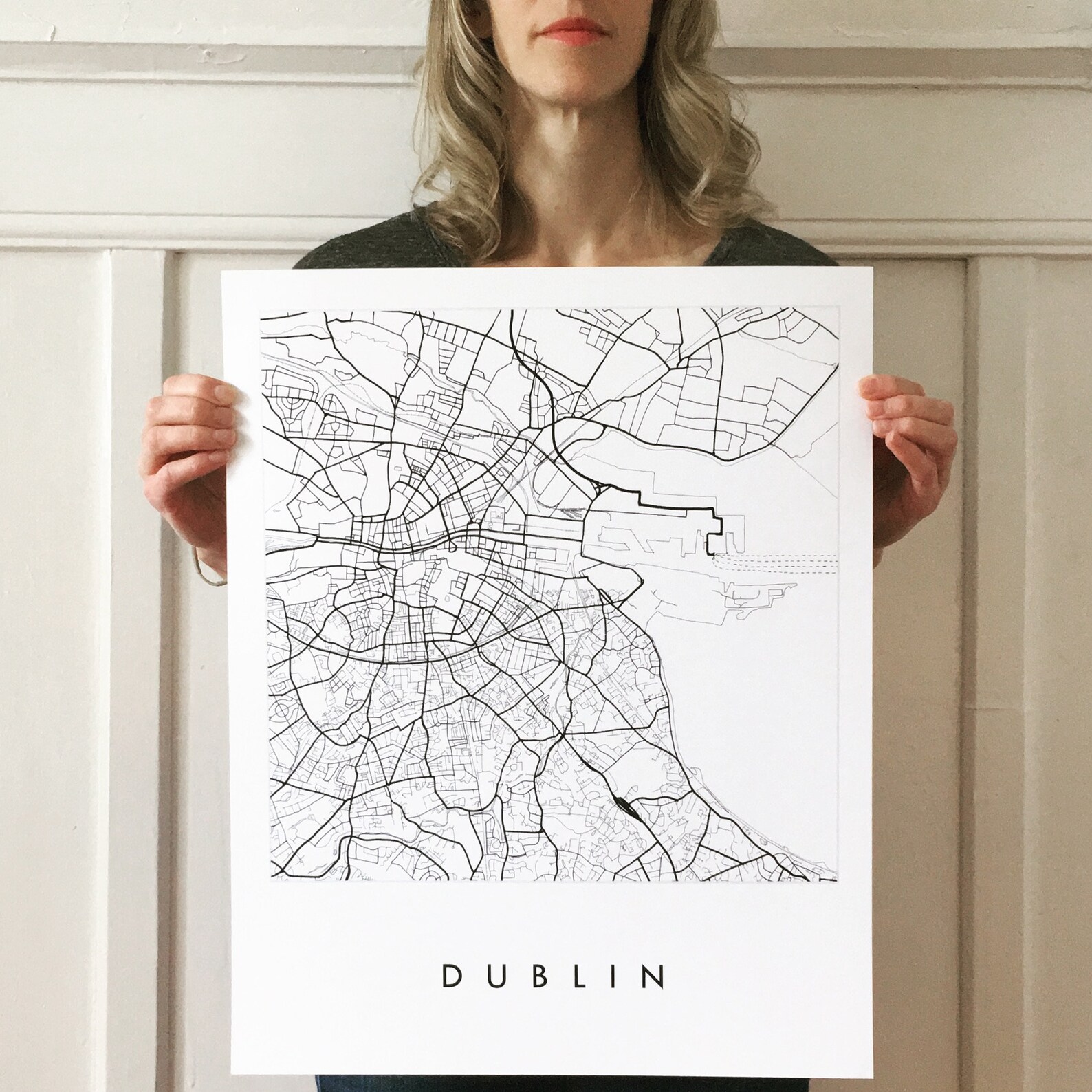 DUBLIN Map Hand Drawn Street Map IRELAND City Map Drawing Black and ...