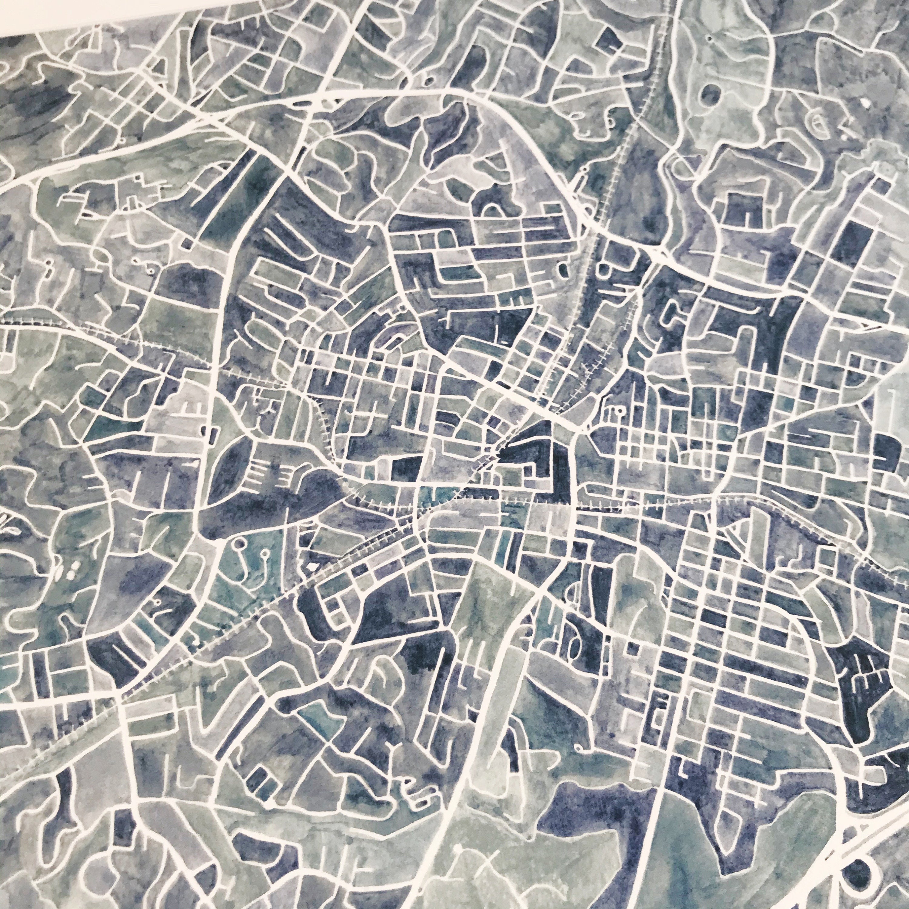 CHARLOTTESVILLE Map Watercolor Print VIRGINIA City Block Plan (art ...