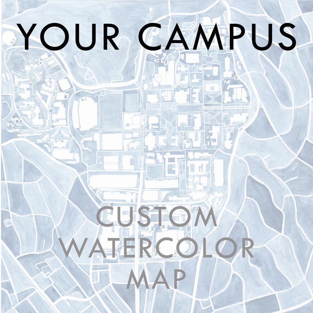 16" Custom Watercolor Art Map YOUR CAMPUS University Plan (original ...
