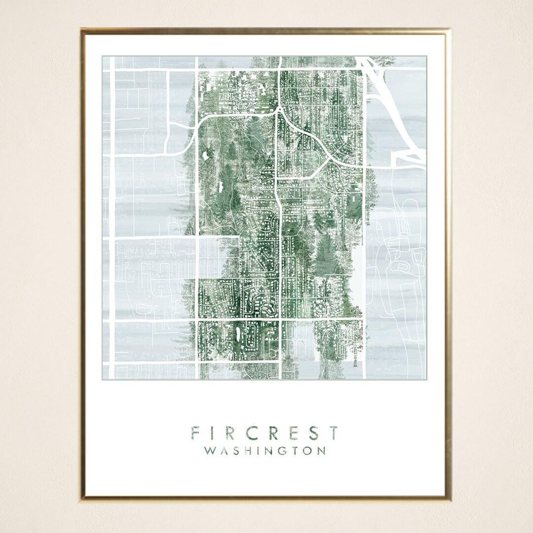 FIRCREST Map Fir Forest Botanical Map Painting WASHINGTON art Print ...