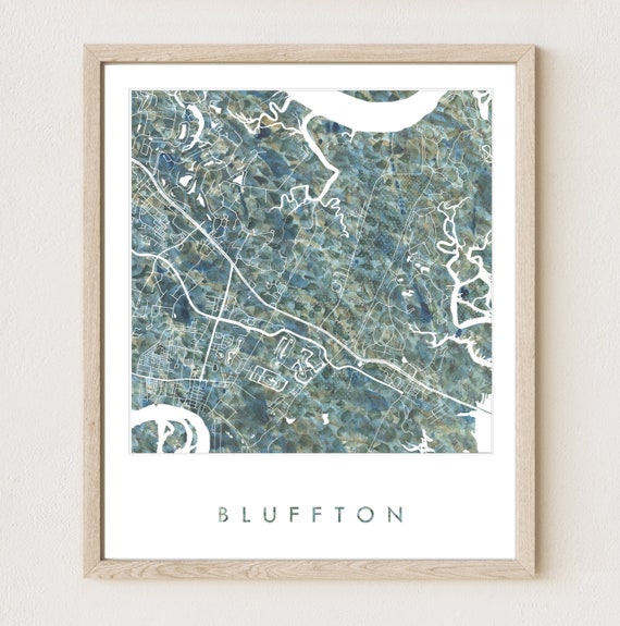 BLUFFTON Map Urban Fabric Watercolor Texture Painting South | Etsy