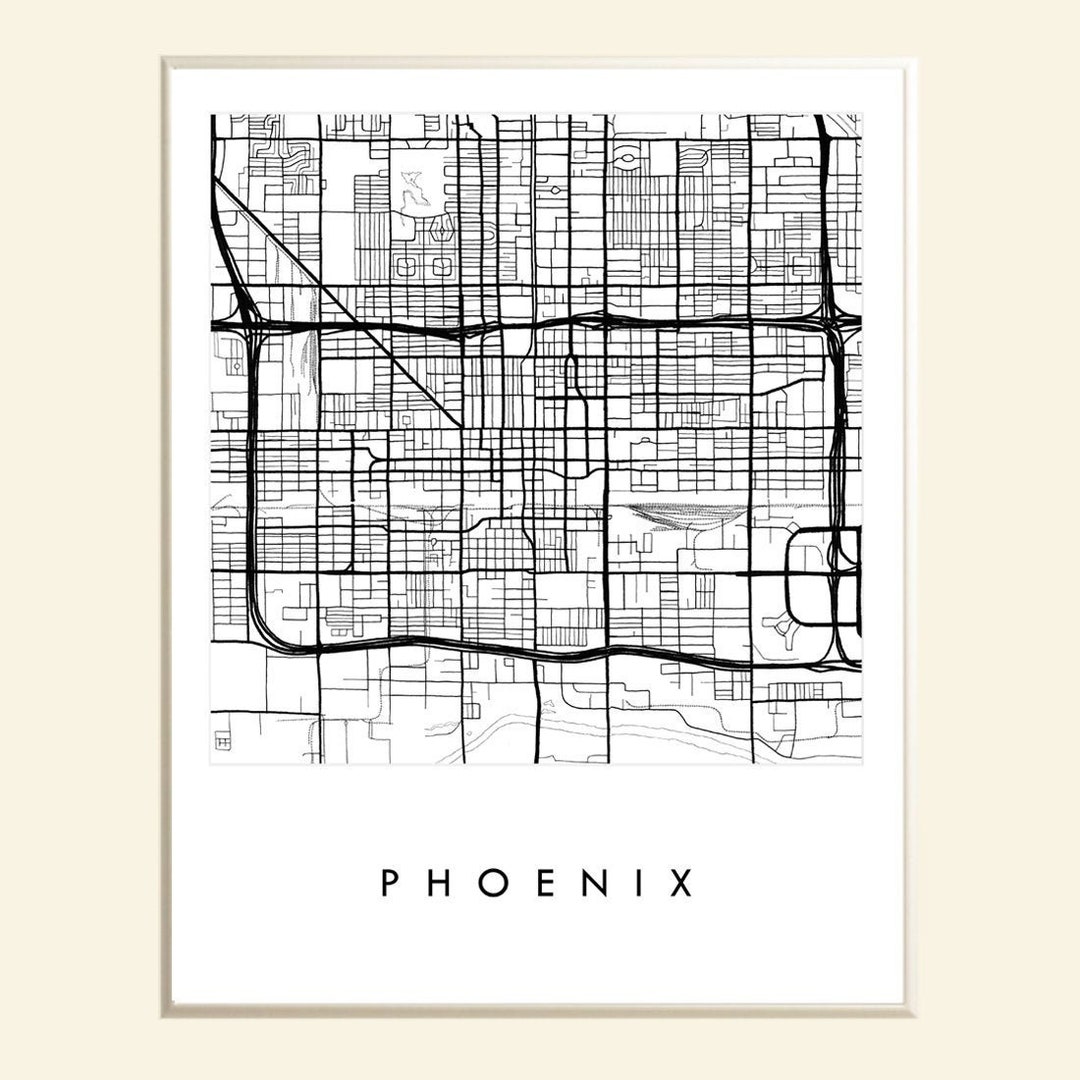 PHOENIX Map Street Map Arizona City Map Drawing Black and White art ...