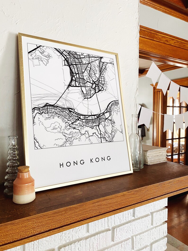 HONG KONG Map Hand Drawn Street Map China City Map Drawing Black and ...