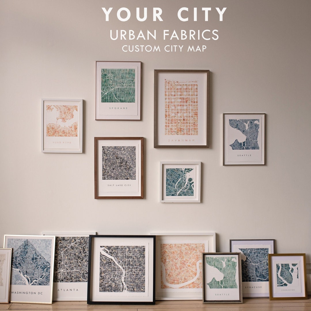 YOUR CITY Custom Urban Fabric Map Watercolor Texture Painting City Map ...