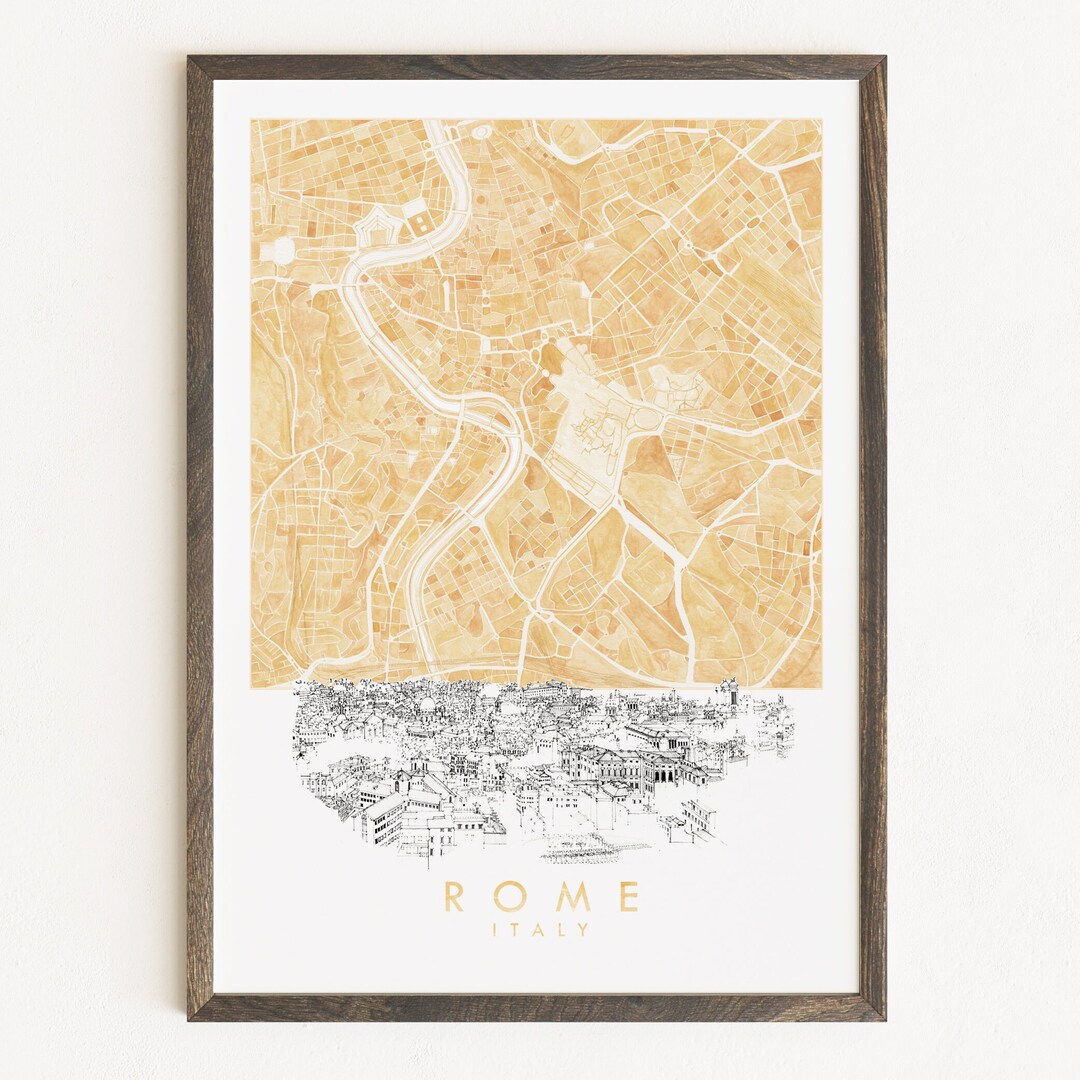 ROME Watercolor Map and Architectural Sketch Print ITALY City Block ...