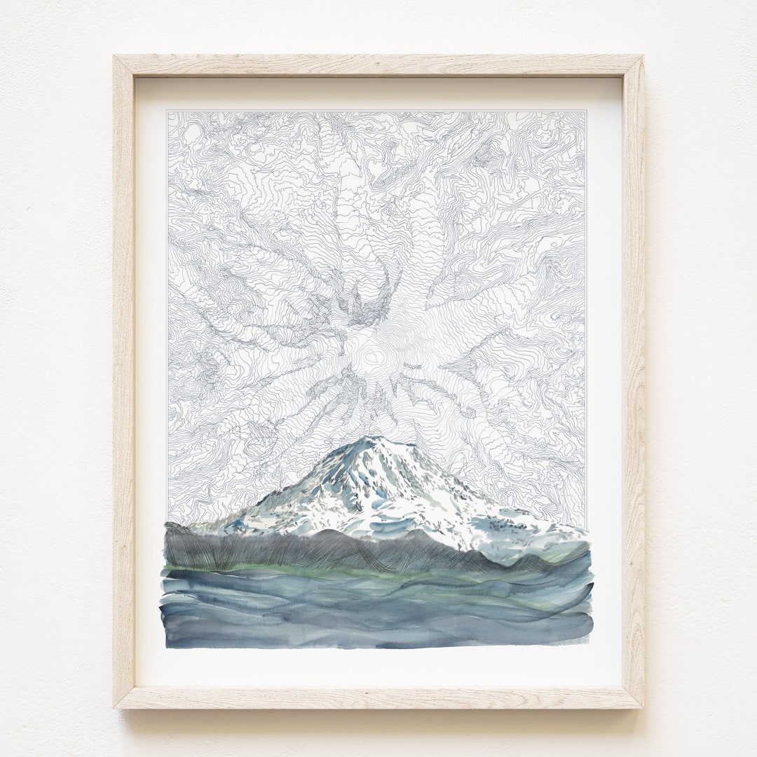 Tahoma Mount Rainier WASHINGTON Hand Drawn Topographic Map Drawing and ...