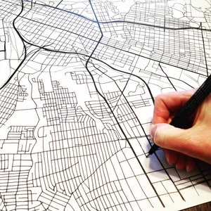 RICHMOND Map Street Map VIRGINIA City Map Drawing Black and White (art ...