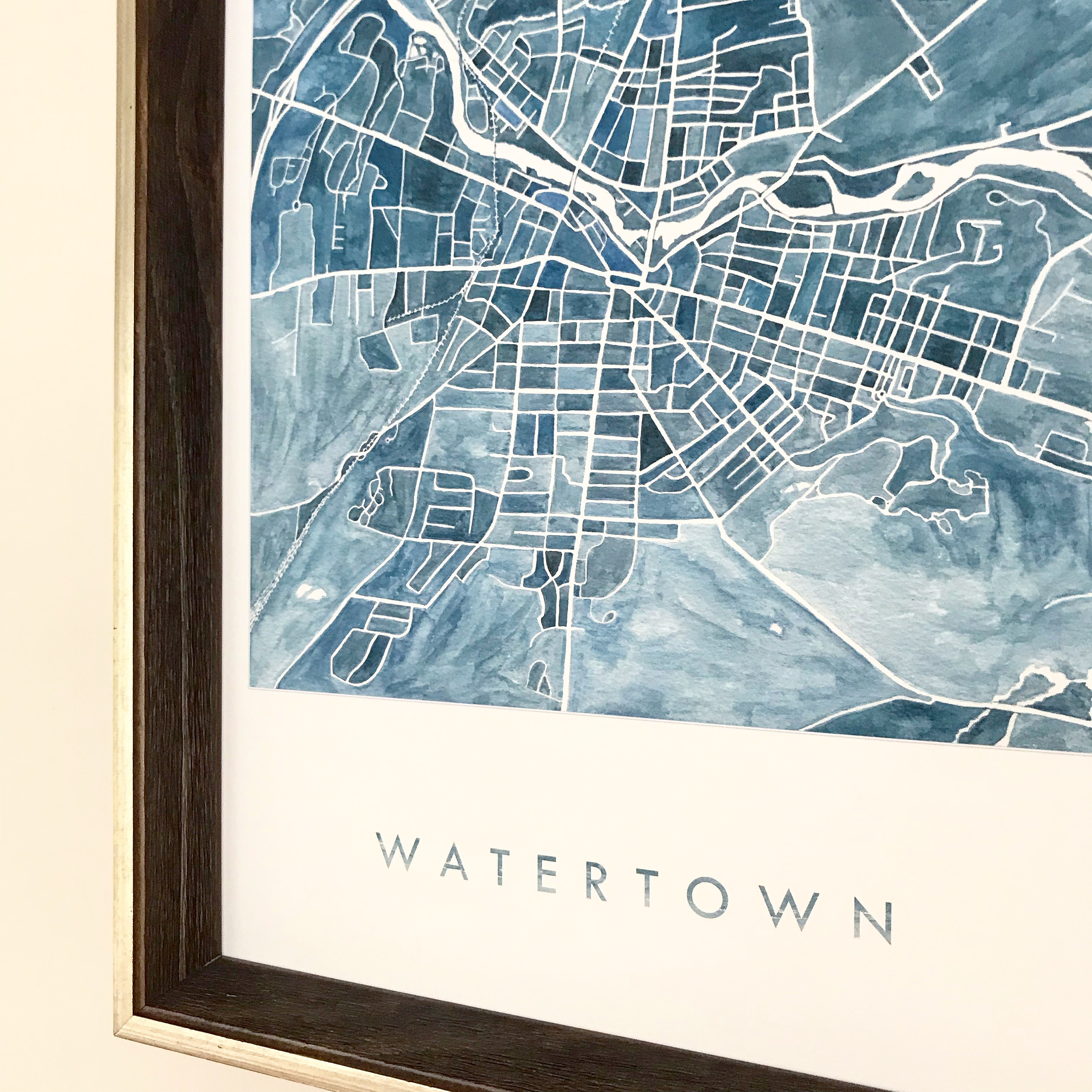 WATERTOWN New York Map Hand Painted Watercolor Map City Plan (art Print ...