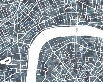 London Map, Hand-painted Watercolor, Luxury Print in 5 X 7, 8 X 10, 11 ...