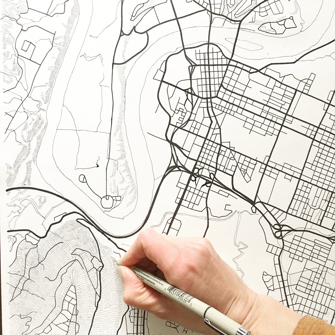 Custom City Lines Map YOUR CITY Map Drawing Black and White - Etsy