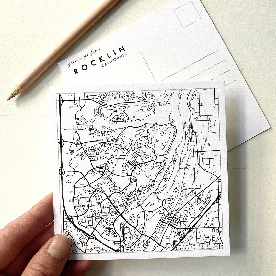 ROCKLIN Map Drawing POSTCARD California City Map Block Plan Wedding ...