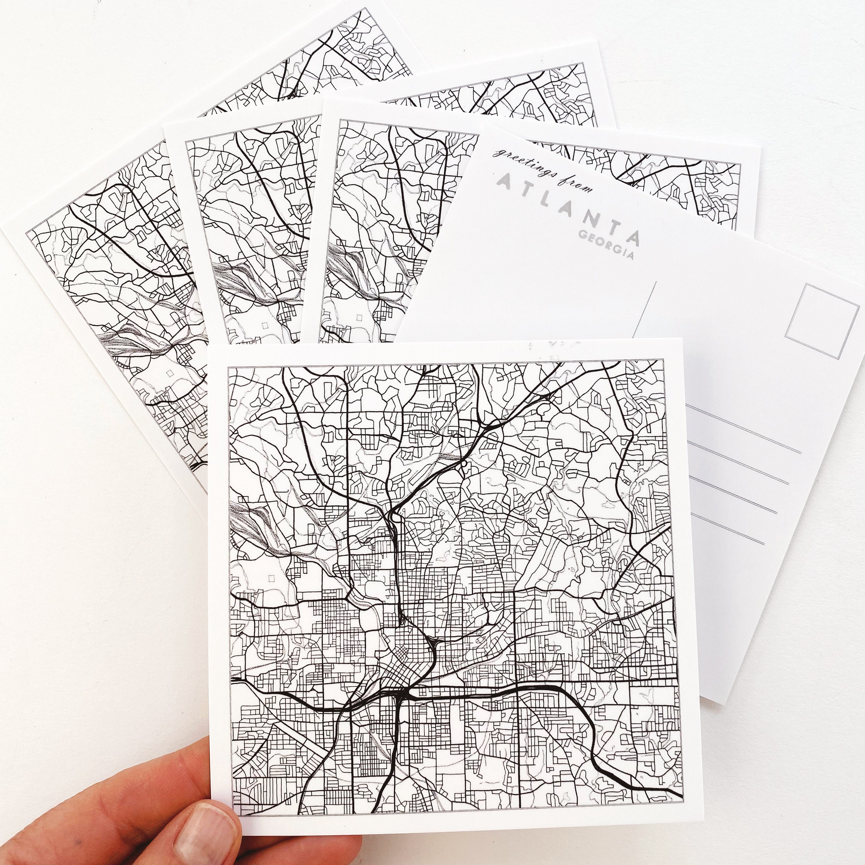 Postcards ATLANTA Map Drawing POSTCARD Georgia City Map Block Plan ...