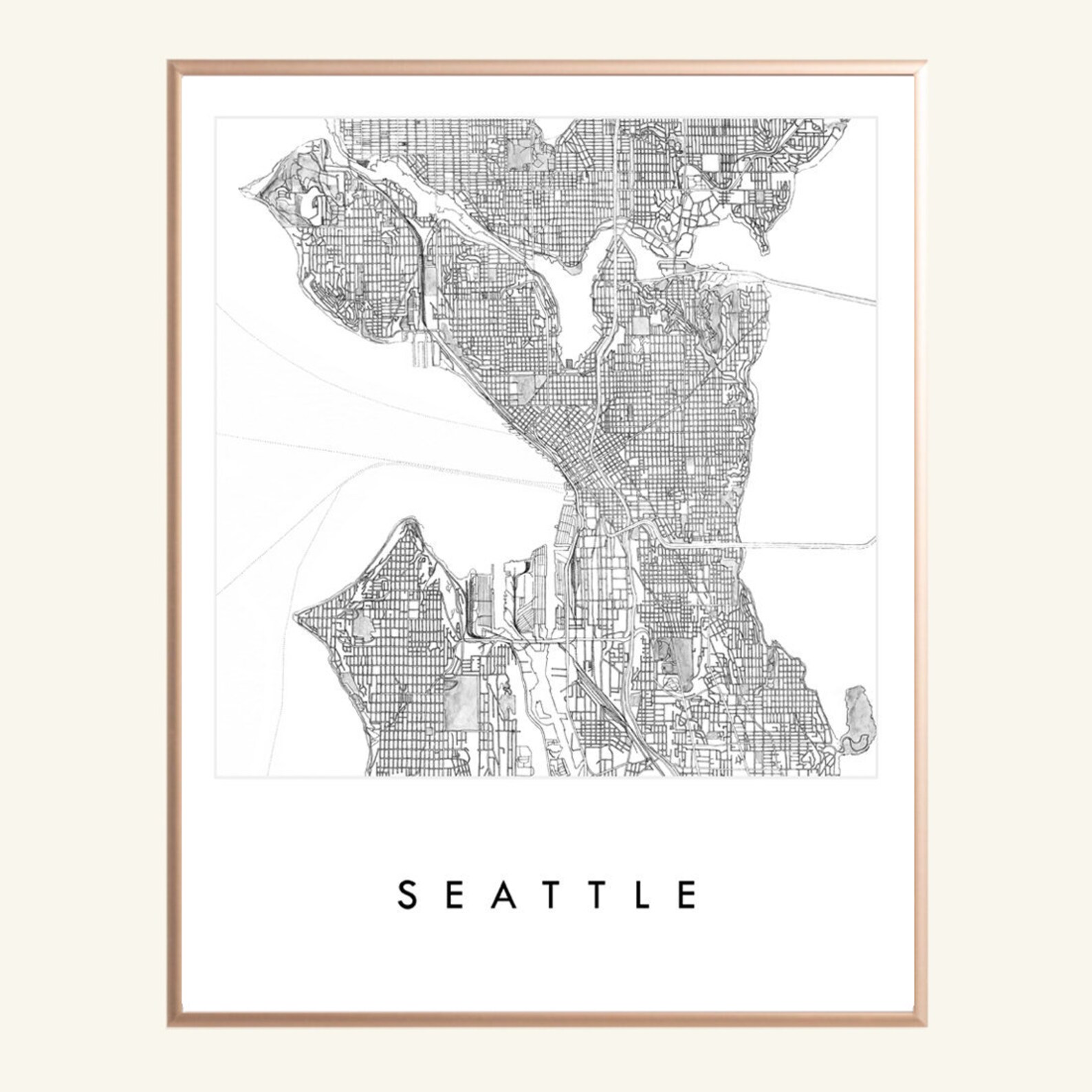 SEATTLE Map Street Map WASHINGTON City Map Drawing Black and | Etsy