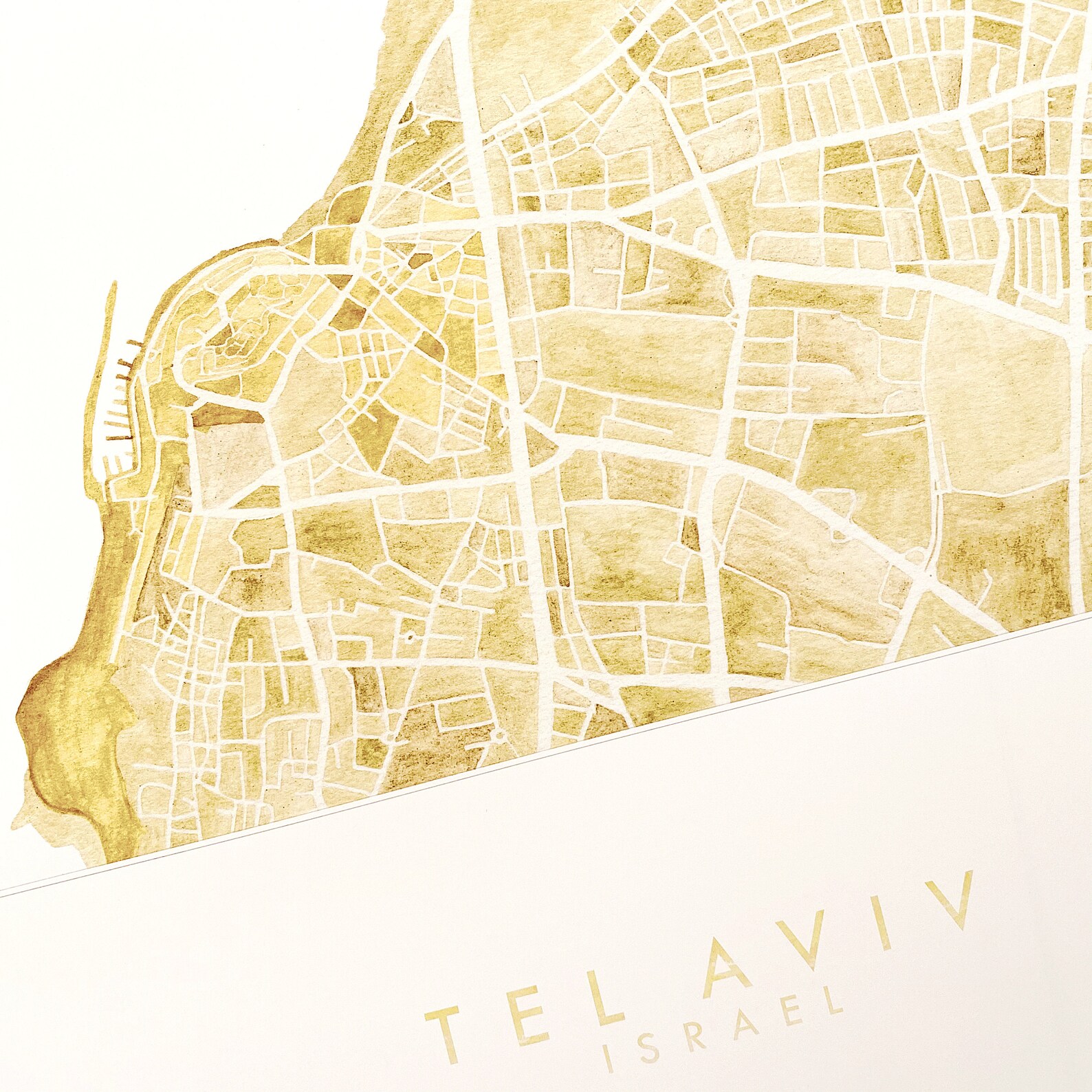 TEL AVIV Yafo Jaffa Map Hand Painted Watercolor Map Print | Etsy
