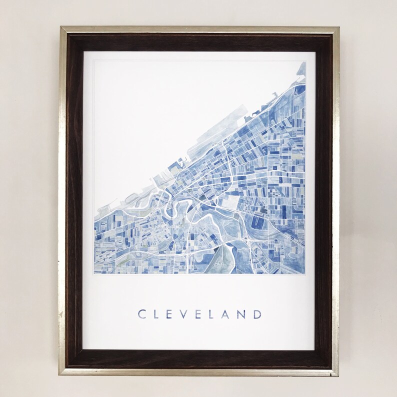 CLEVELAND Map Watercolor Print OHIO City Block Plan art - Etsy