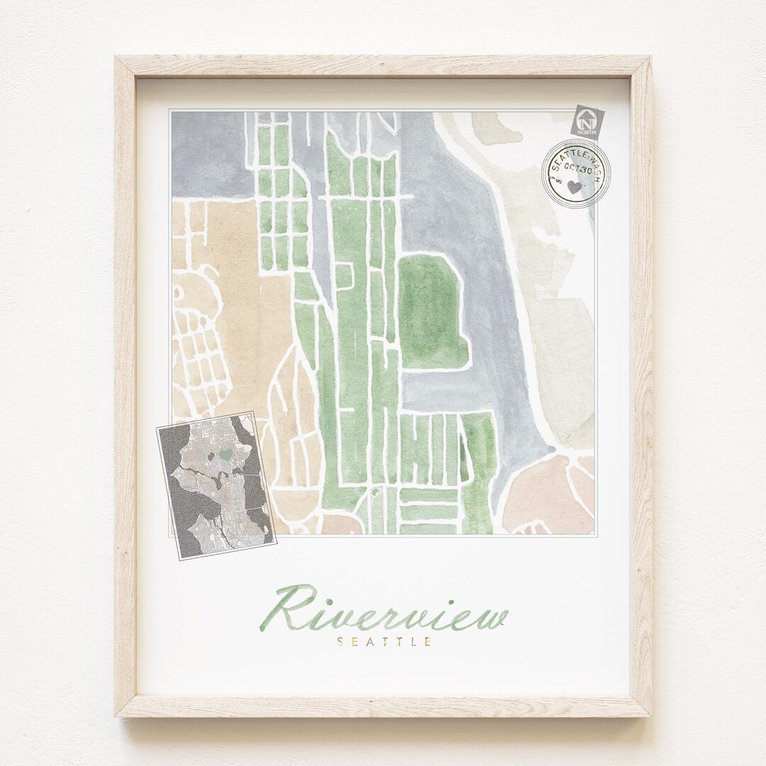RIVERVIEW Seattle Neighborhood Map Watercolor Print WASHINGTON City ...
