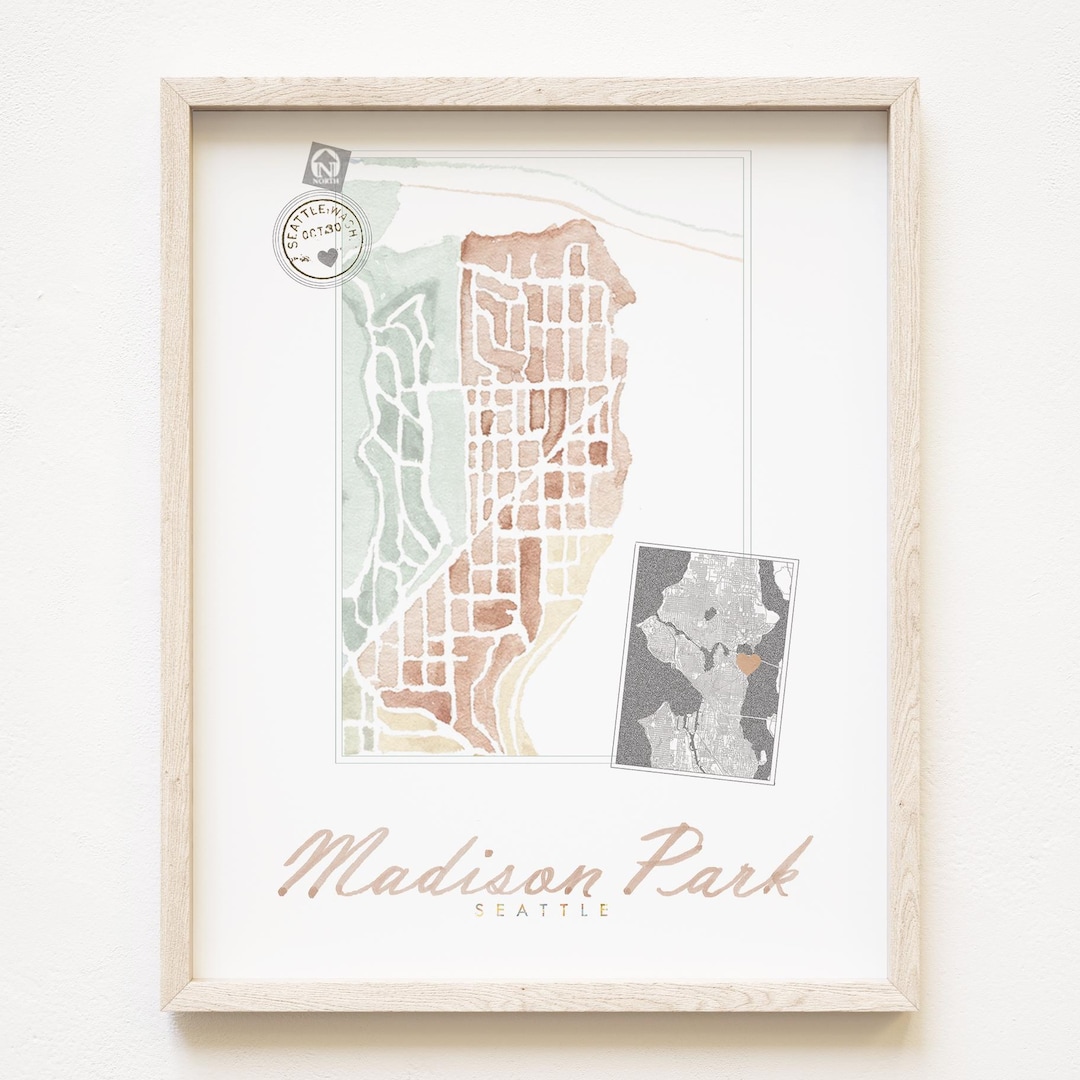 MADISON PARK Seattle Neighborhood Map Watercolor Print WASHINGTON City ...