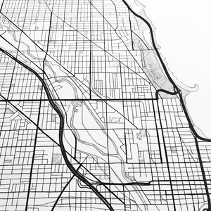 CHICAGO Map Hand Drawn Street Map ILLINOIS City Map Drawing Black and ...